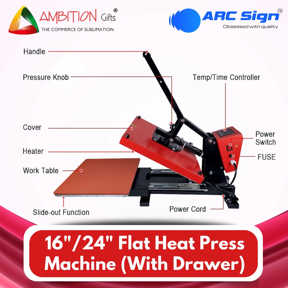 ARCSign Flat Heat Press Machine With Drawer 16""/24"" inch For Heat ...