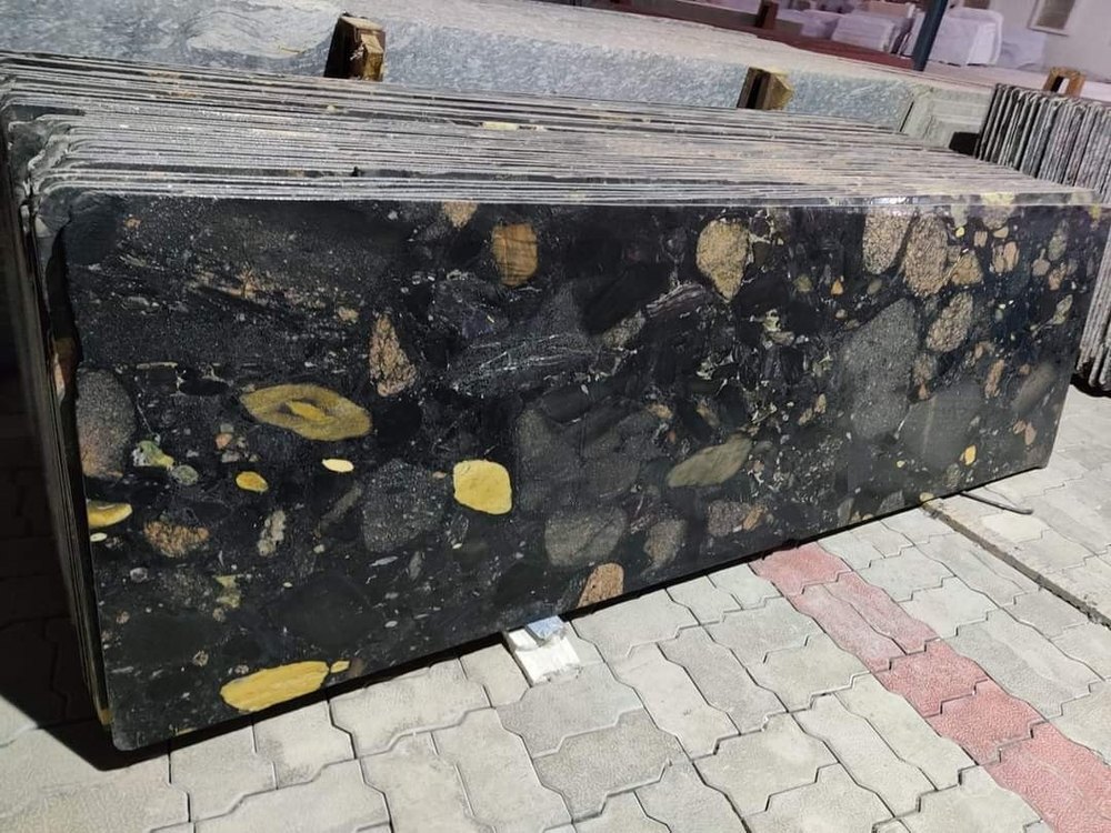 Flamed Pan India Pebble Black Granite Slab, For Flooring, Thickness: 15 ...