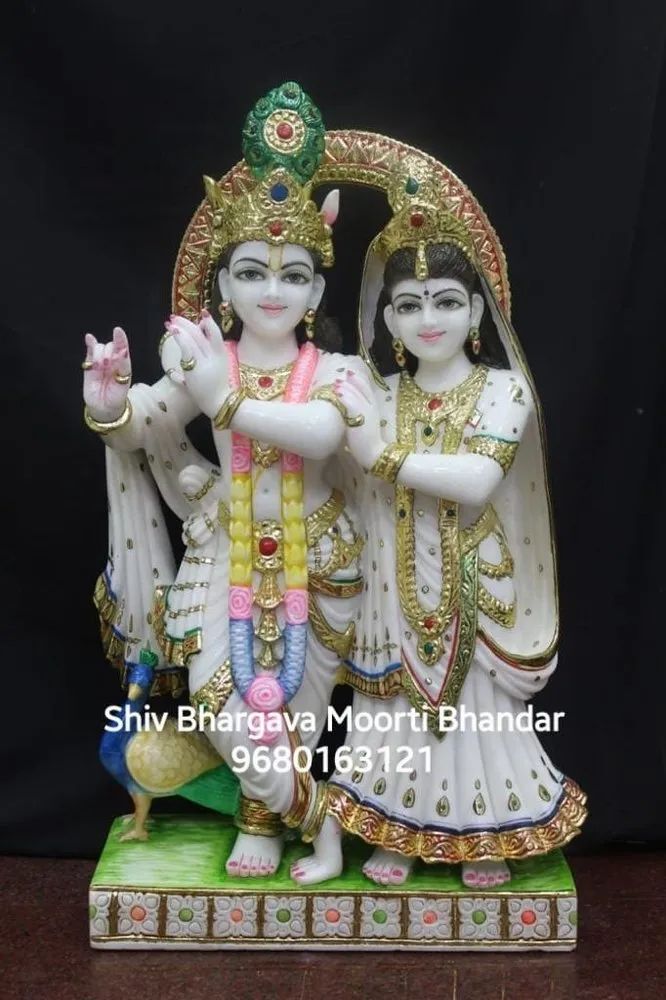 Hindu White Marble Radha Krishna Statues, For Worship, Size: 12inch ...