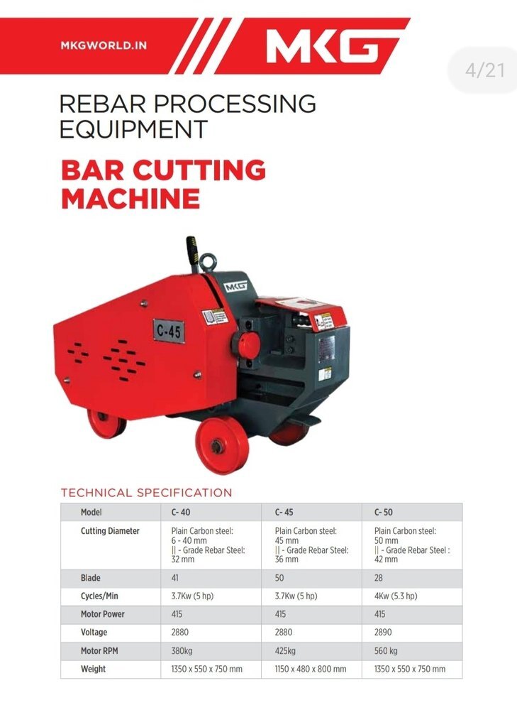 MKG Bar Cutting Machine, Model Name/Number: C-45, Capacity: 6mm To 36mm ...