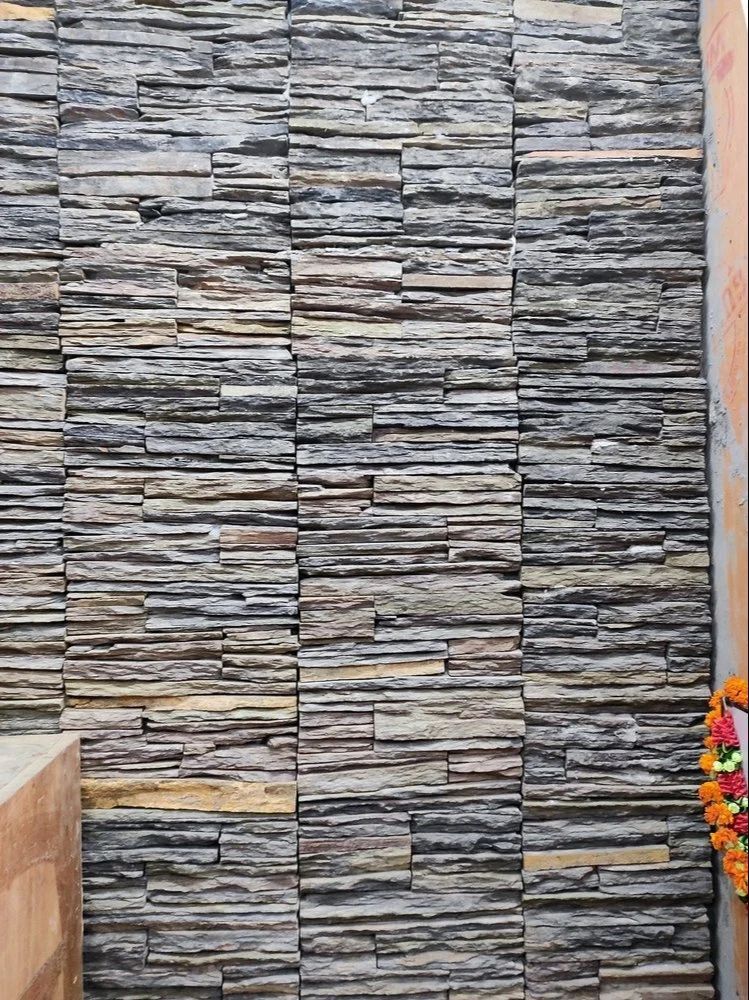 Multicolor Slate Waterfall Wall Cladding Stone Tiles, Thickness: 15 To ...