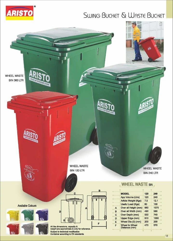 Plastic 90 Liters Aristo Wheeled Garbage Waste Dustbin Price in ...