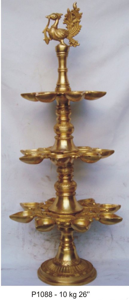 Pure Brass 3 Step Peacock Diya Standing Divi Oil Lamp with Base 21 ...