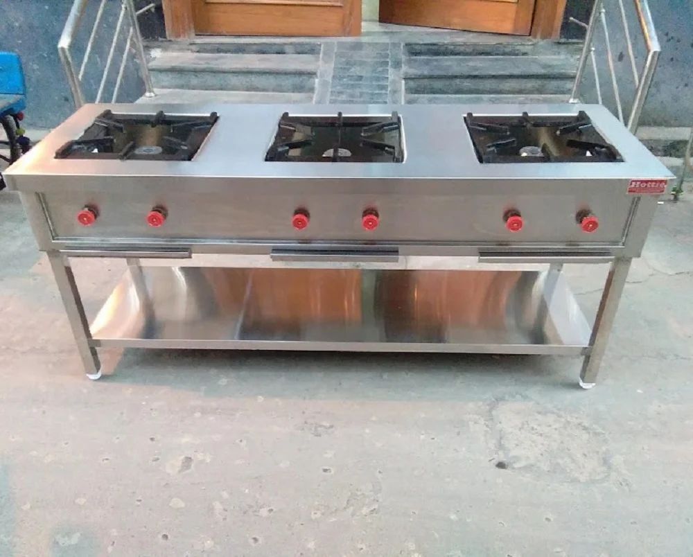 Stainless Steel Three Burner Range, For Commercial, Number Of Burner: 3 ...