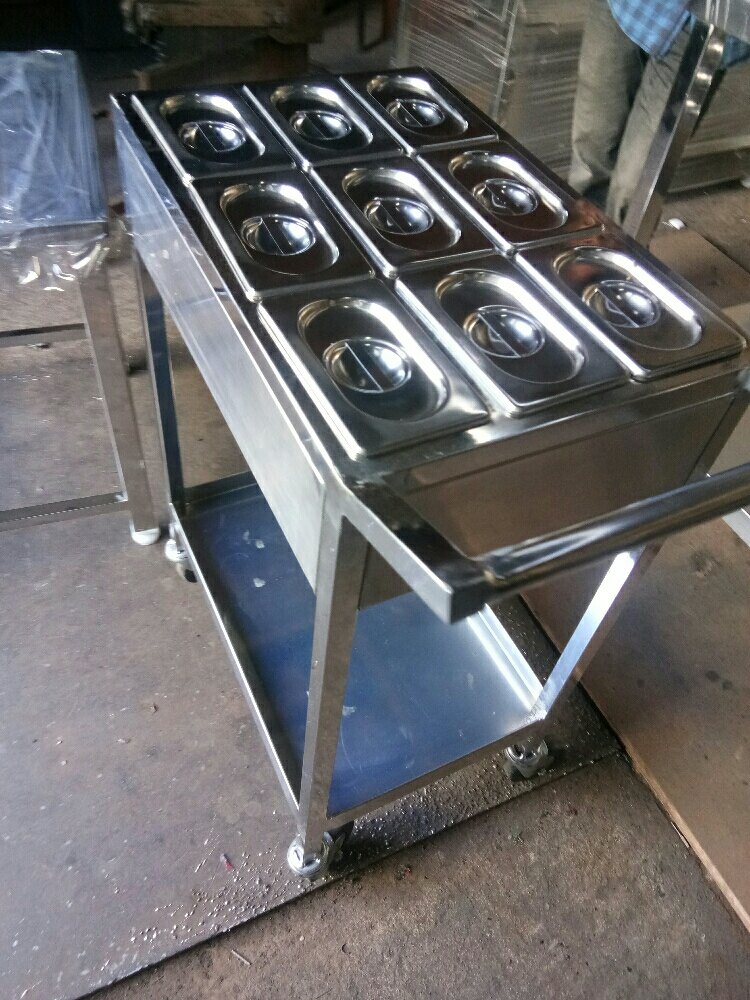 Steel Finish Stainless Steel Kitchen Masala Trolley, Size: 9 Nos Gn Pan ...